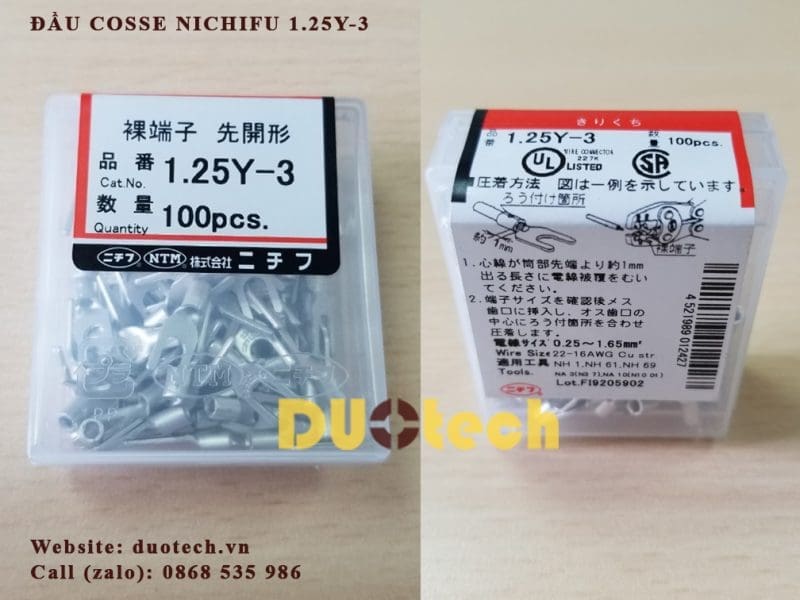 Đầu cos Nichifu 1.25Y-3 đầu bấm dây loại trần chỉa chẻ Y càng cua