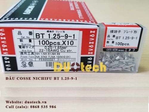 Nichifu BT 1.25-9-1 đầu cosse bấm dây điện loại trần kim dẹp