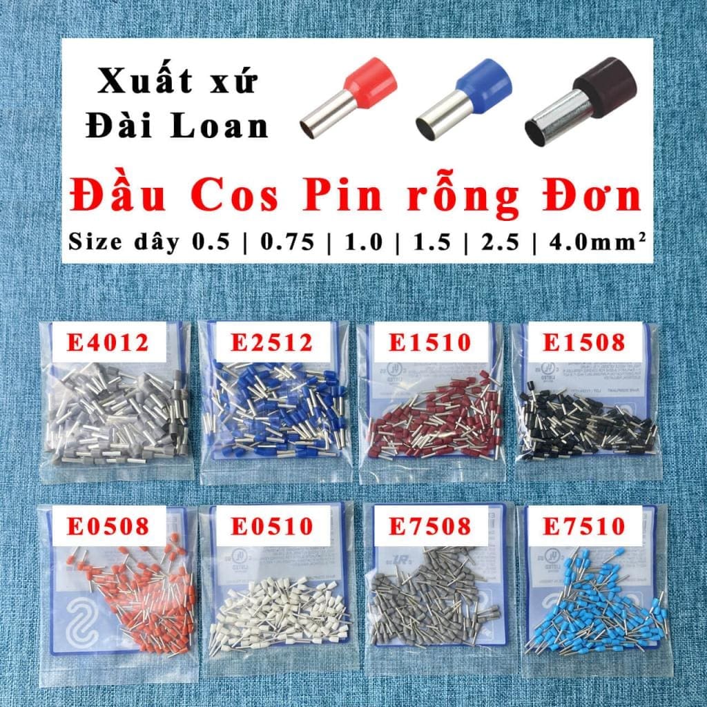 Đầu cos kim pin rỗng E Ferrules cho dây tín hiệu đơn 0.5 mm2