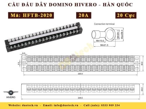 Domino Hivero HFTB-2020 20A Cầu Đấu Dây Điện khối 20 cực