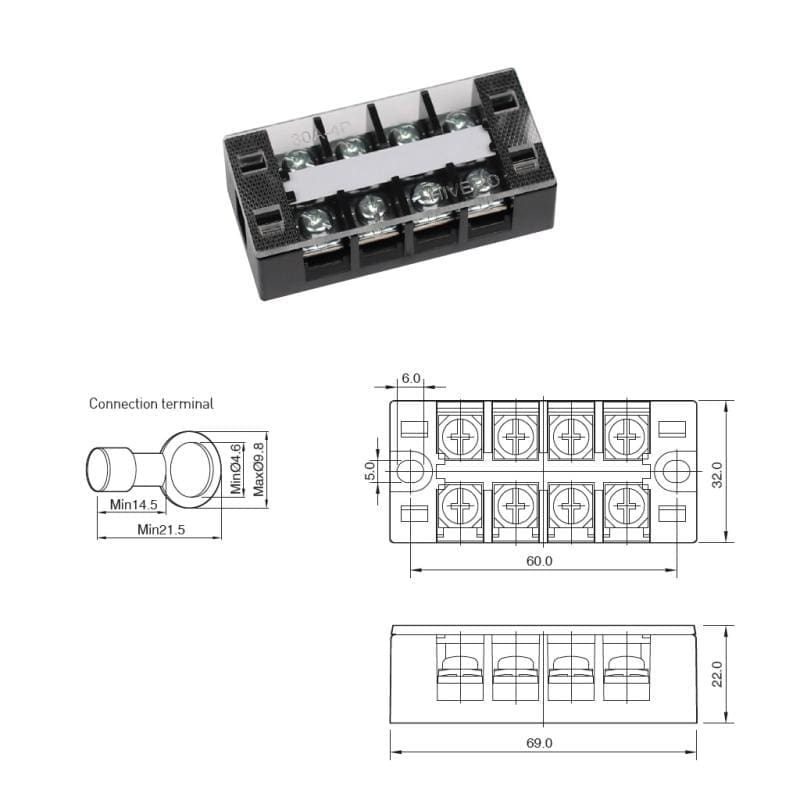 Cầu đấu Hivero HFTB-304 30A - Domino khối 30A 4 Cực 4P