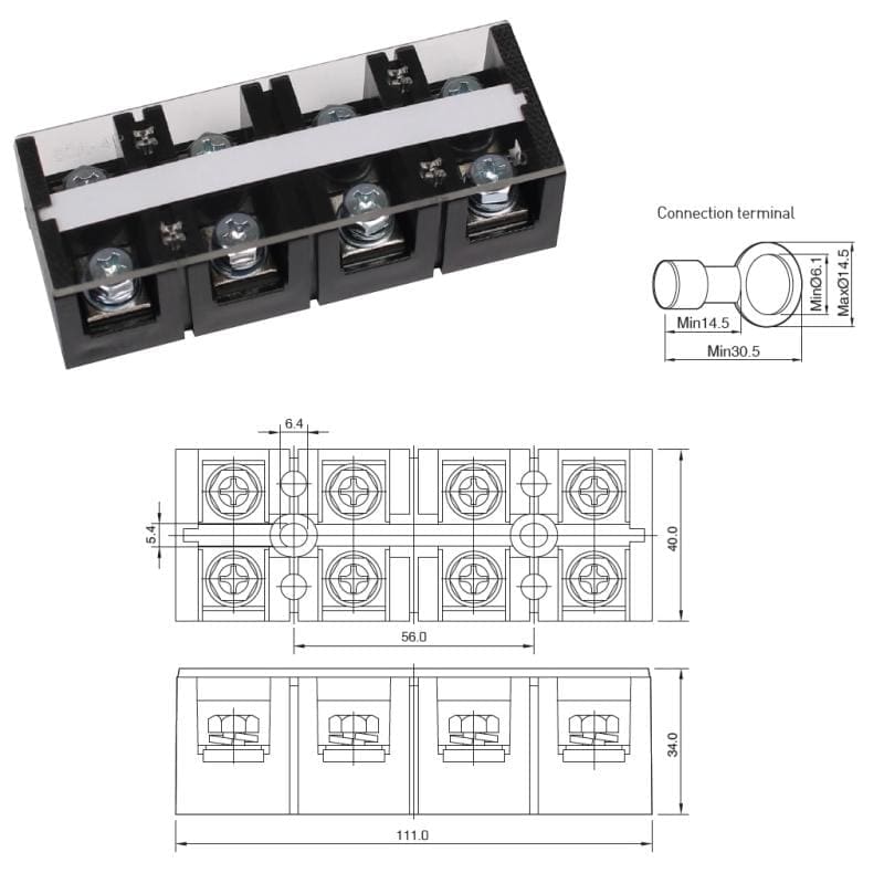 Domino Hivero HFTB-604 60A cầu đấu khối 60A 4 cực Hàn Quốc