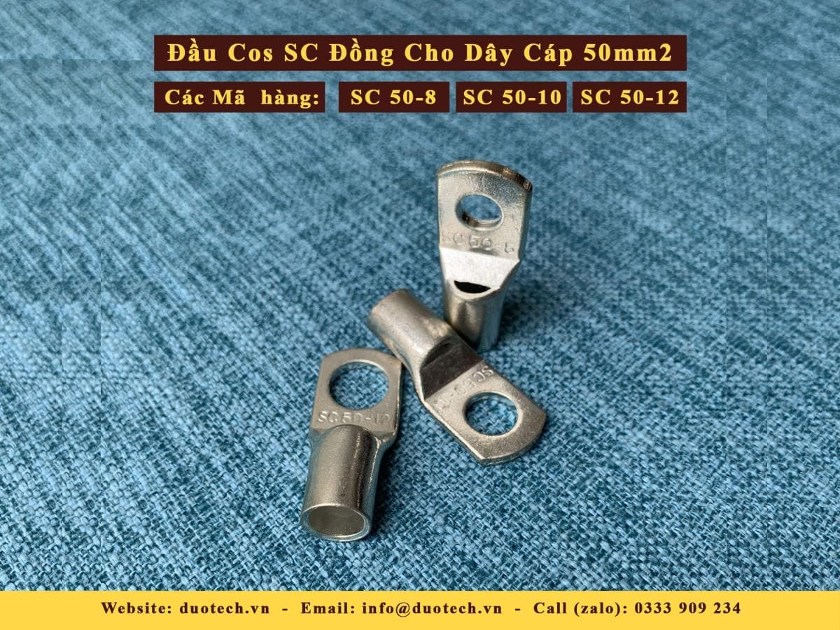 Đầu cos SC50-8 đồng cho dây cáp 50mm2 - Đầu cos bít SC