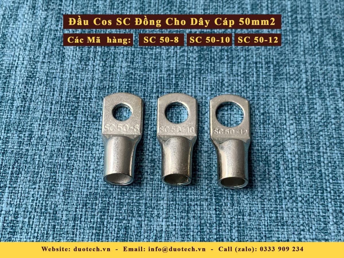 Đầu cos SC50-8 đồng cho dây cáp 50mm2 - Đầu cos bít SC