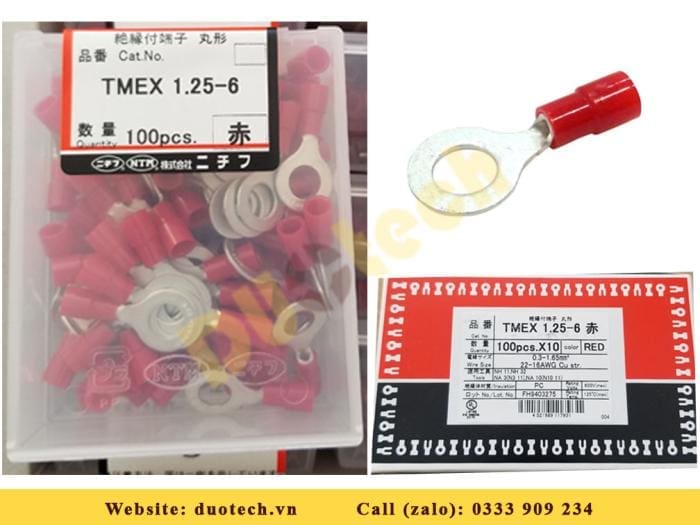 Đầu cos tròn bọc nhựa Nichifu TMEX thông dụng TMEX1.25-4