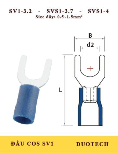 Đầu cos chỉa 0.5-1.5mm2 bọc nhựa Đầu cosse SV1-3.2 SVS1-3.7