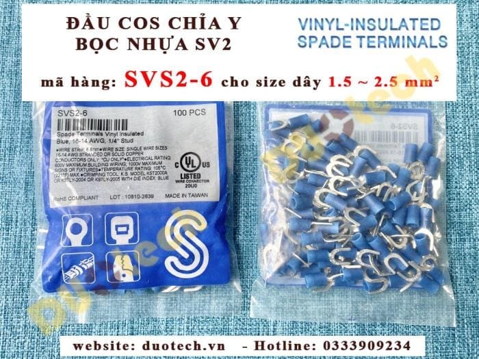 Đầu cos chỉa 1.5-2.5mm2 bọc nhựa SVS2-3.7 SVS2-4 SVS2-5