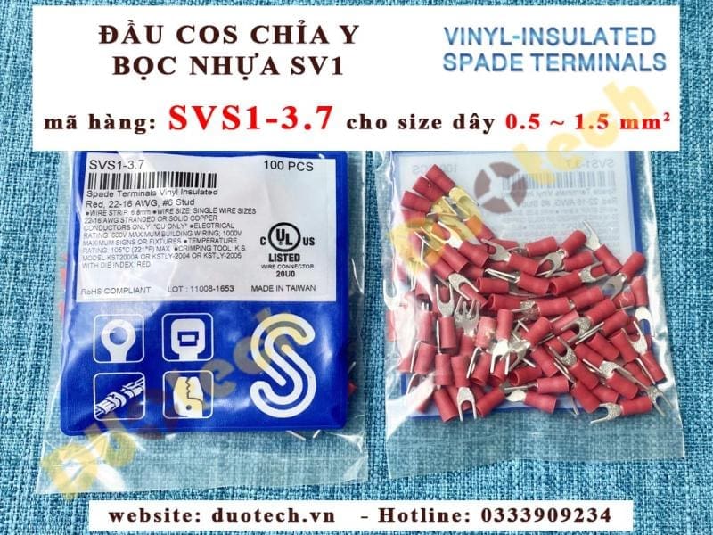 Đầu cos chỉa 0.5-1.5mm2 bọc nhựa Đầu cosse SV1-3.2 SVS1-3.7