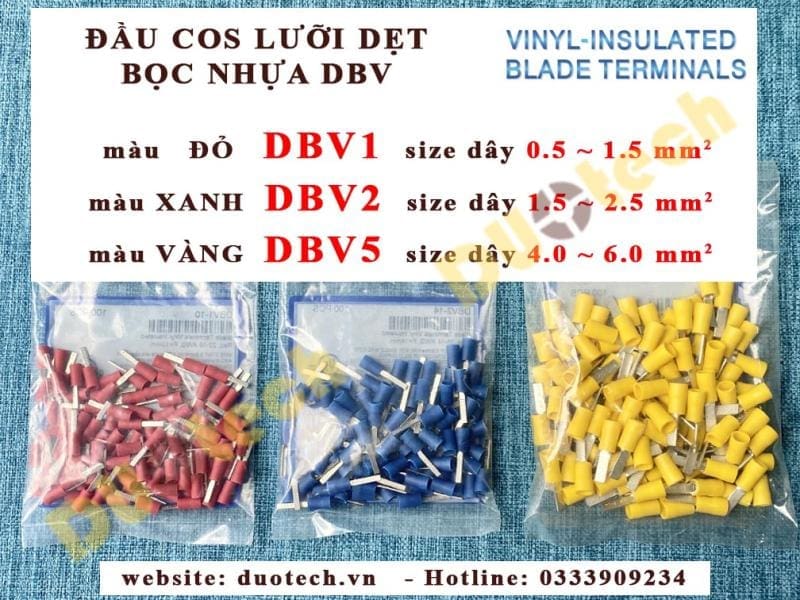 Đầu cos Dẹt DBV2 bọc nhựa DBV2-10-14-18 dây 1.5-2.5mm2