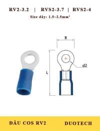 Đầu cos tròn RV2 bọc nhựa 1.5-2.5mm RV2-3.2 RVS2-3.7 RVS2-4