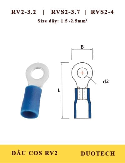 Đầu cos tròn RV2 bọc nhựa 1.5-2.5mm RV2-3.2 RVS2-3.7 RVS2-4