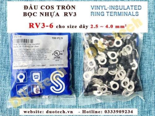 Đầu cos tròn bọc nhựa RV3 dây 2.5-4mm RV3-4 RVS3-5 RV3-6 kst