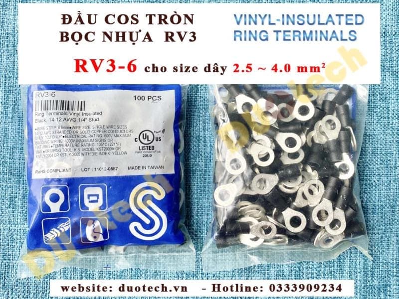 Đầu cos tròn bọc nhựa RV3 dây 2.5-4mm RV3-4 RVS3-5 RV3-6 kst