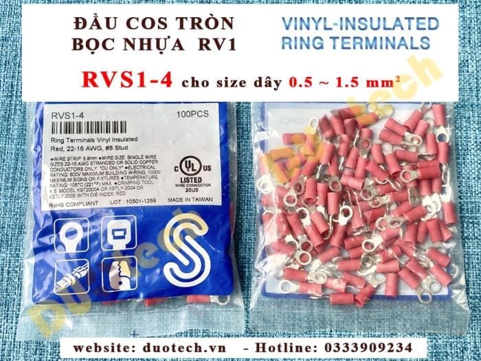 Đầu cos tròn bọc nhựa RV1 0.5-1.5mm RV1-3.2 RVL1-3.7 RVS1-4