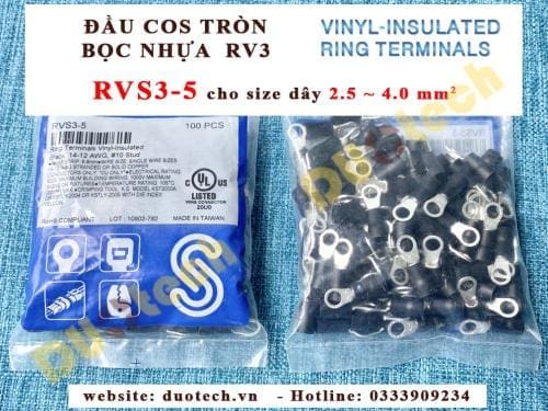 Đầu cos tròn bọc nhựa RV3 dây 2.5-4mm RV3-4 RVS3-5 RV3-6 kst