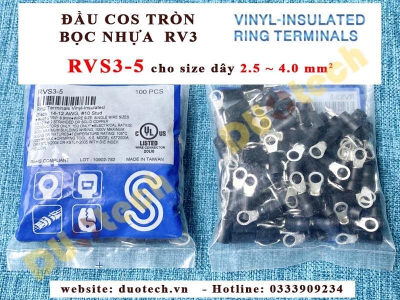 Đầu cos tròn bọc nhựa RV3 dây 2.5-4mm RV3-4 RVS3-5 RV3-6 kst