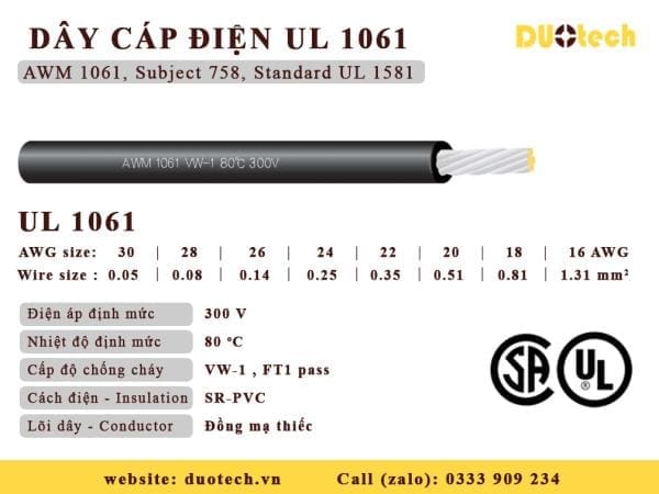 Dây điện AWM UL 1007 1015 1061 1569 24 22 20 AWG VW-1 FT1