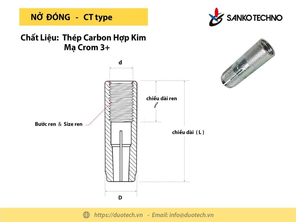 Nở đóng SANKO Nhật Bản CT-Type Tắc kê Nở Đạn Thép Carbon