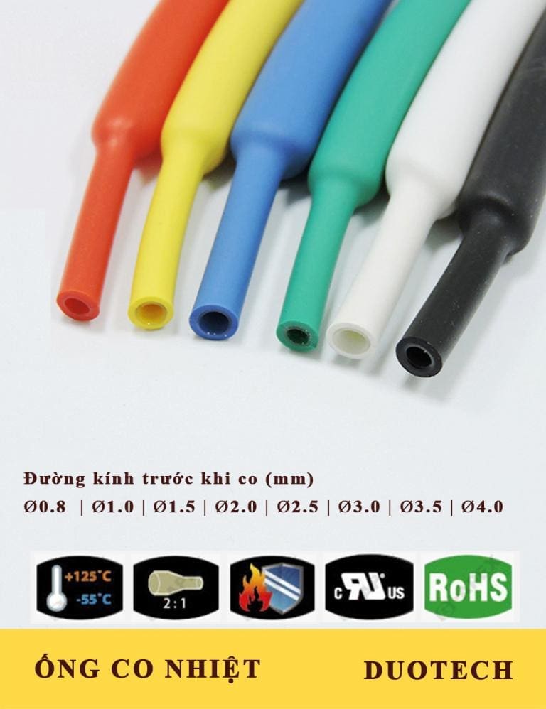 ống co nhiệt phi 2mm 3mm 4mm dây co nhiệt cách điện G5 G-apex