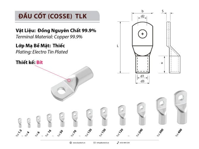 Đầu cos TLK 70 SC bít bấm nối dây điện 70mm 70-8 70-10 70-12