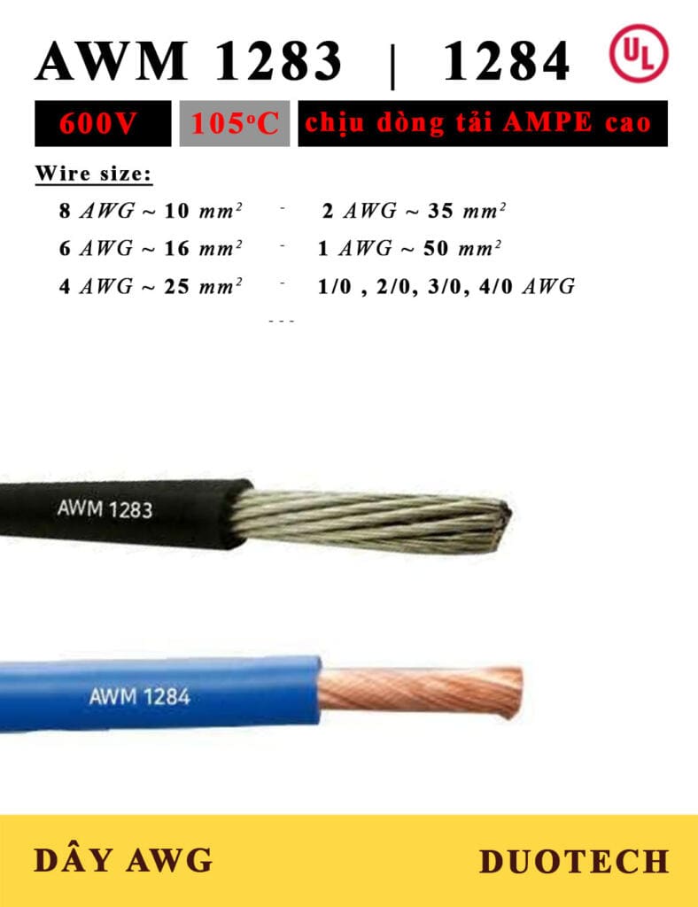 Dây điện UL 1283 1284 awm 105c 600v cáp awg chịu dòng tải cao