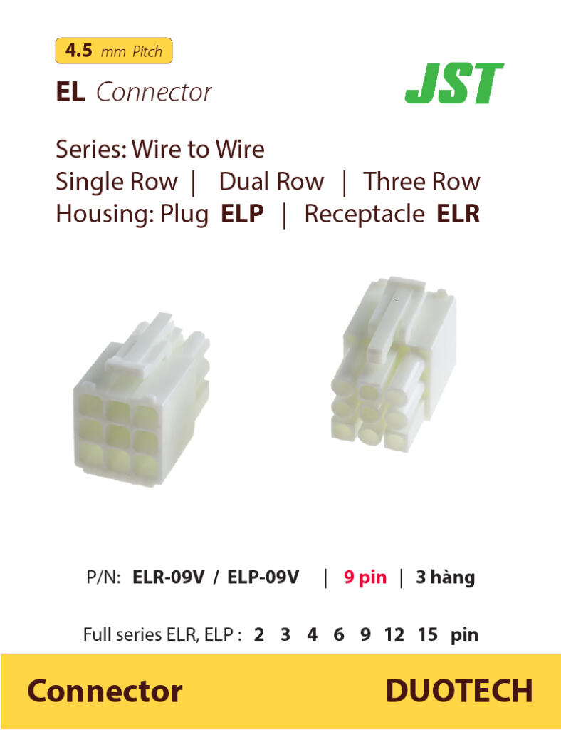 đầu nối EL jst connector 4.5mm ELR ELP - 0 2 3 4 5 6 7 9 12 15 V - DUOTECH