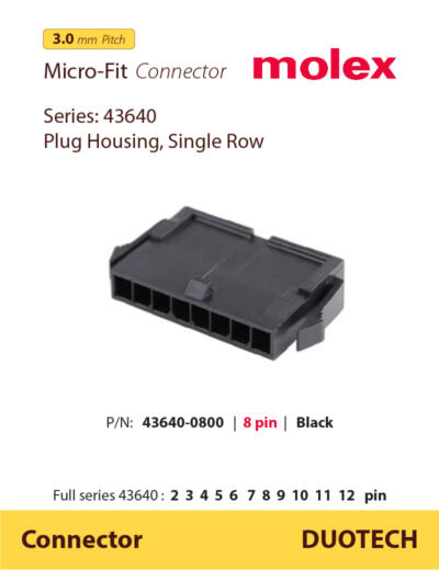 MOLEX 436400800 đầu nối connector 8 pin, 1 hàng Plug housing - DUOTECH